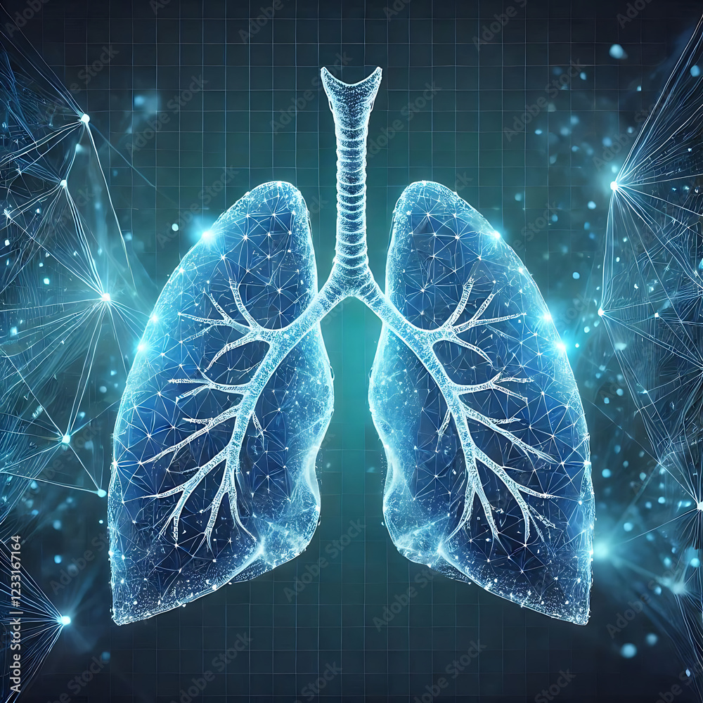 Abstract blue human lungs. Lungs anatomy, left and right lung, trachea ...