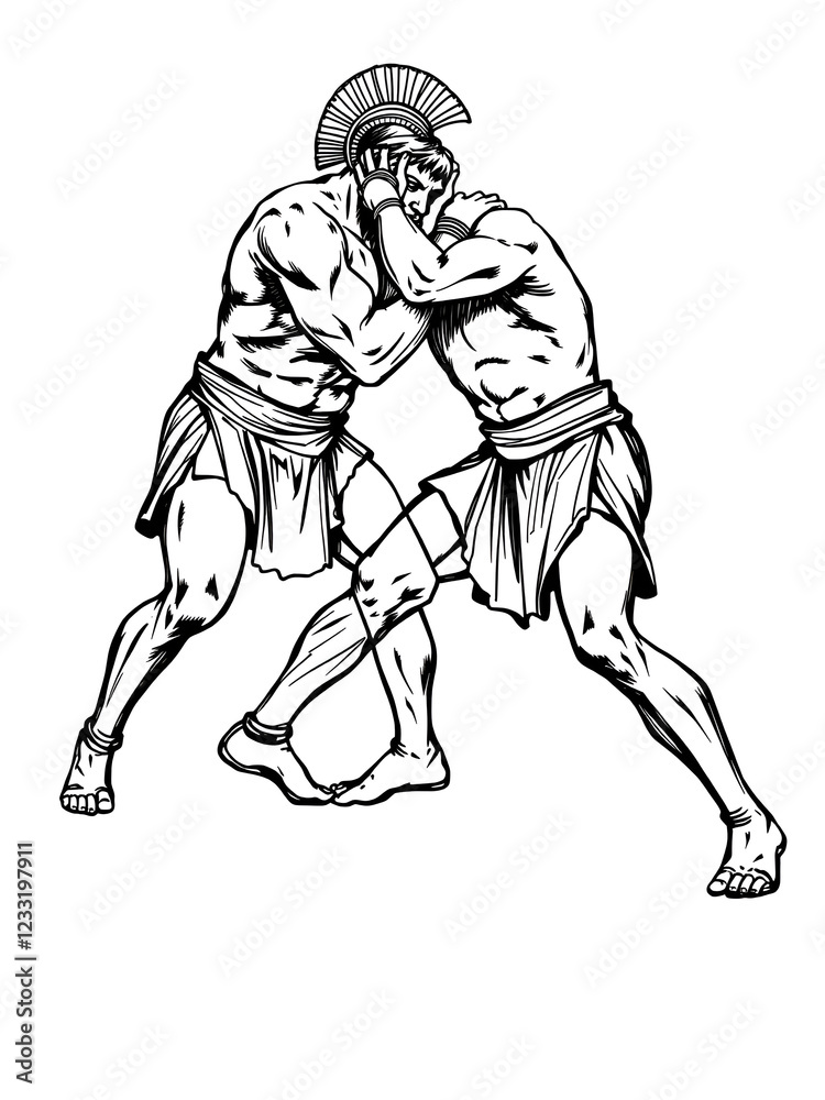Sketch Greco Roman wrestling. Wrestlers fighting, competing. Martial ...