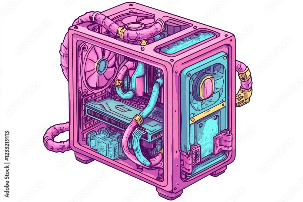 Vibrant Water Cooled GPU Setup with Tubing and Radiator Details Stock ...