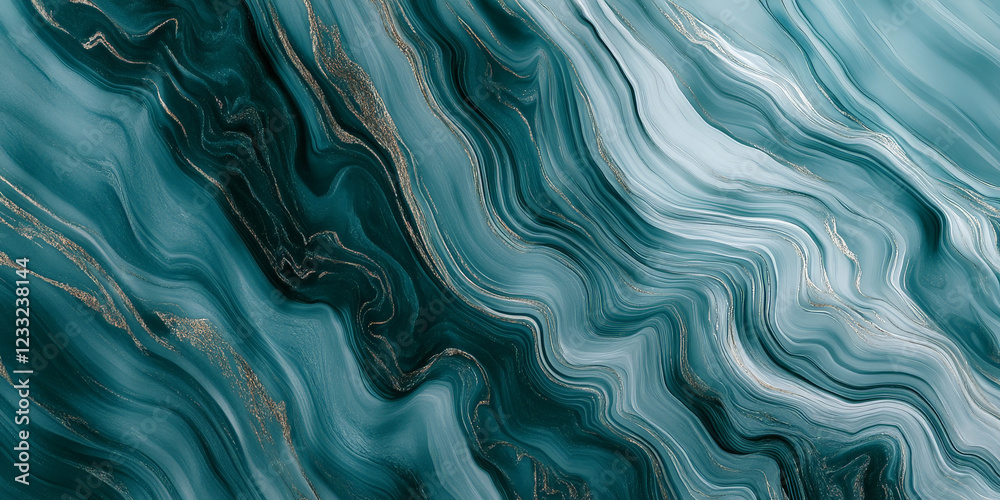 Subtle teal and silver abstract background with fluid metallic lines ...