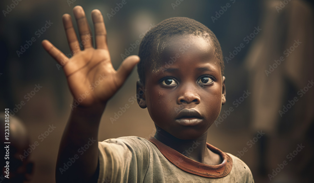 Little African American boy holding out his hand in a stop sign Stock ...