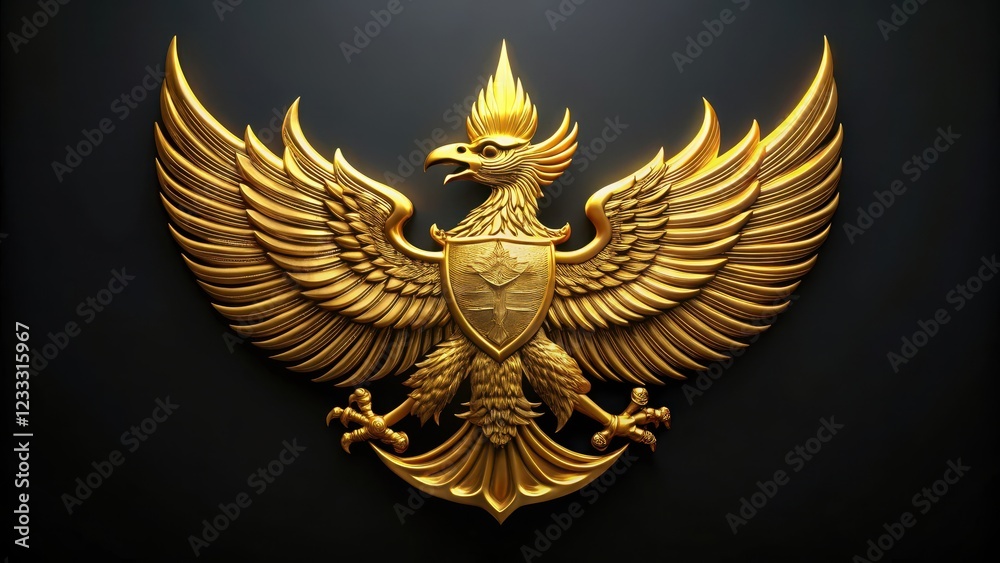 Gold Garuda Pancasila Indonesia emblem in render, Indonesia, Garuda ...