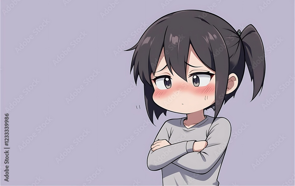 Pouting with Arms Crossed A cute anime-style character puffing their ...