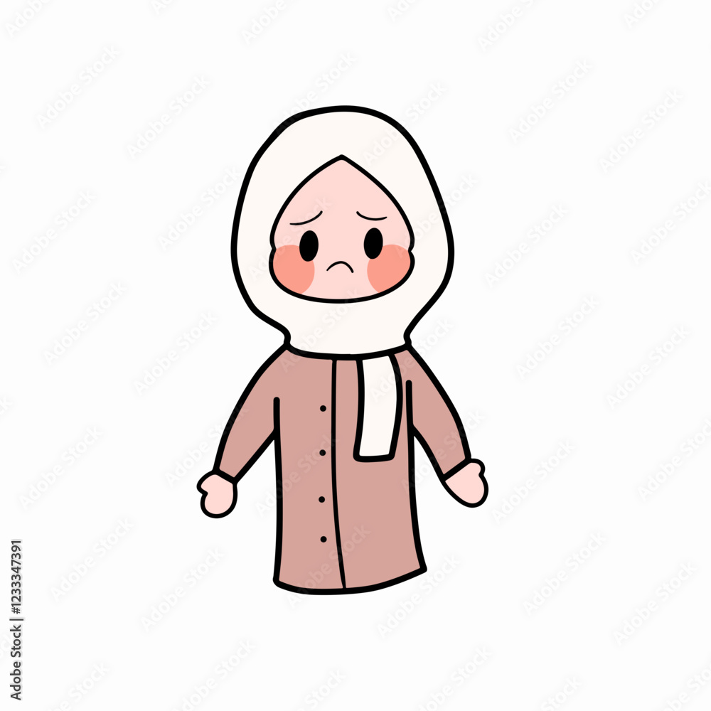 Muslim women hand drawn style icon illustration vector with color and ...