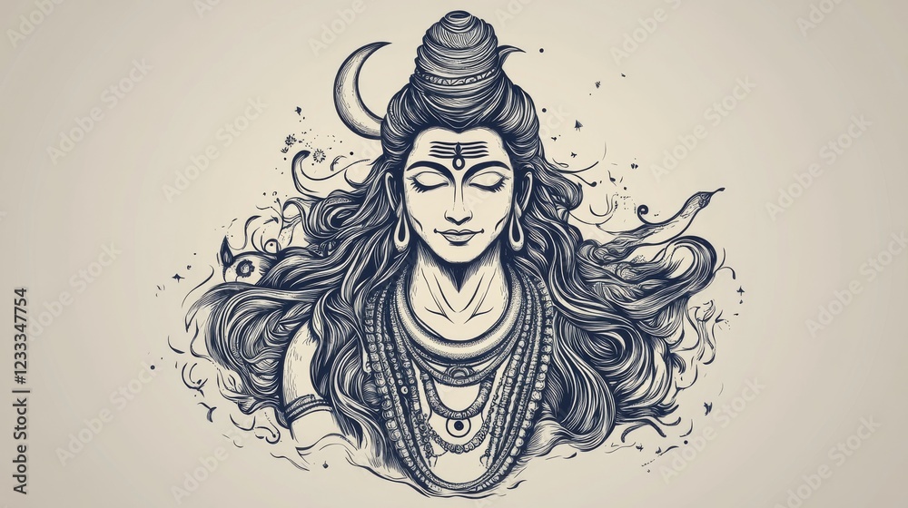 1.A detailed line art vector design of Aadi Yogi Mahadev for Maha ...