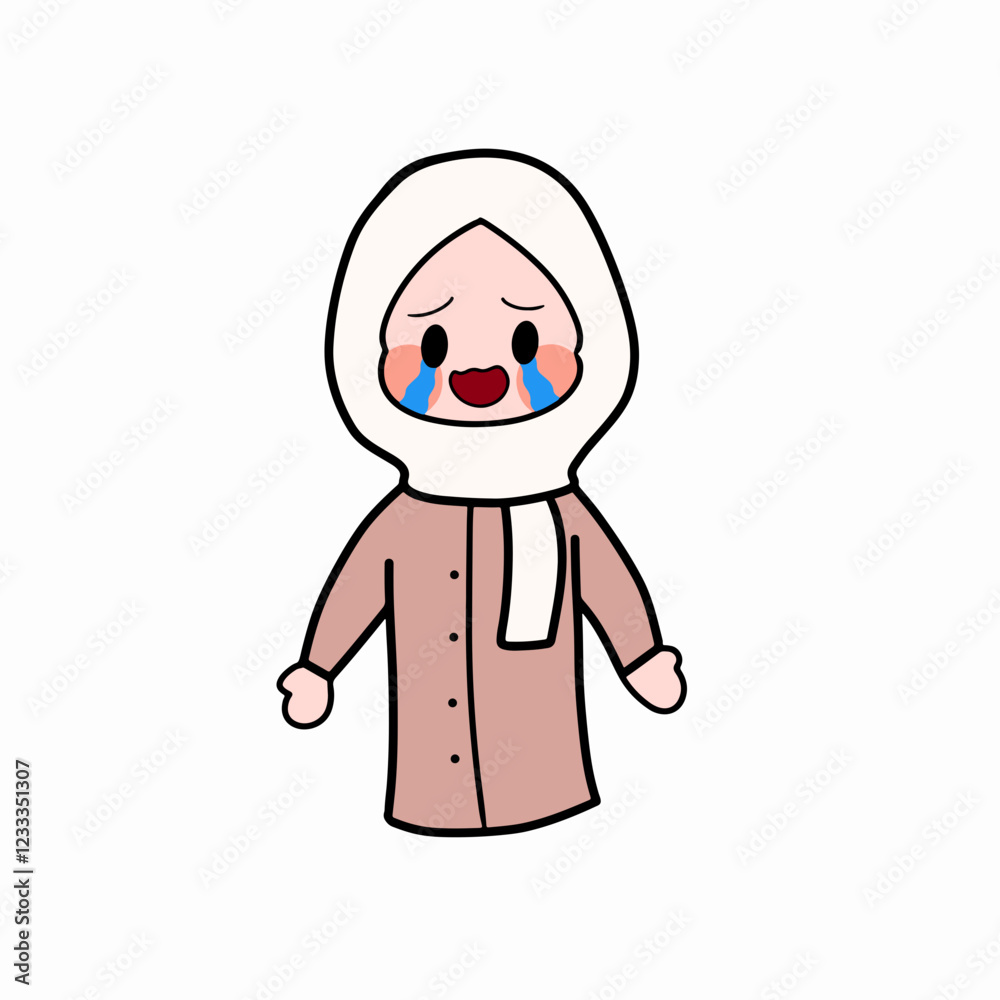 Muslim women hand drawn style icon illustration vector with color and ...
