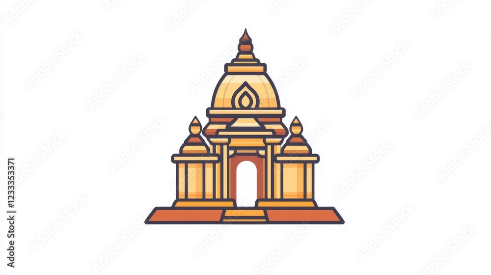 90.A detailed, yet simple, vector icon of a Hindu temple, showing the ...