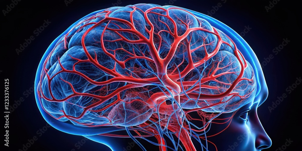 Intricately detailed image of the brain's vascular system highlighting ...