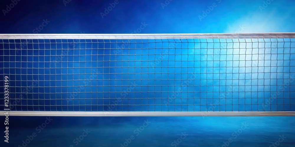 A blue volleyball net centered on a vibrant blue background with crisp ...
