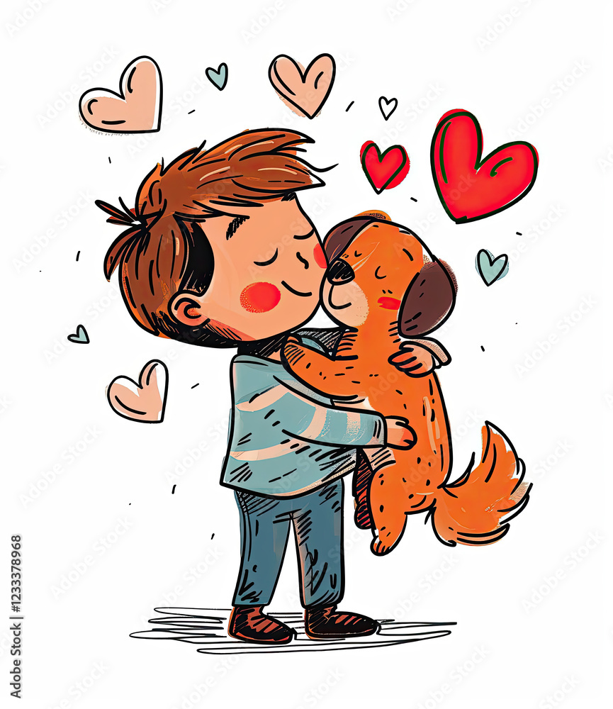 A delightful clipart of a boy holding his dog close, highlighting the ...