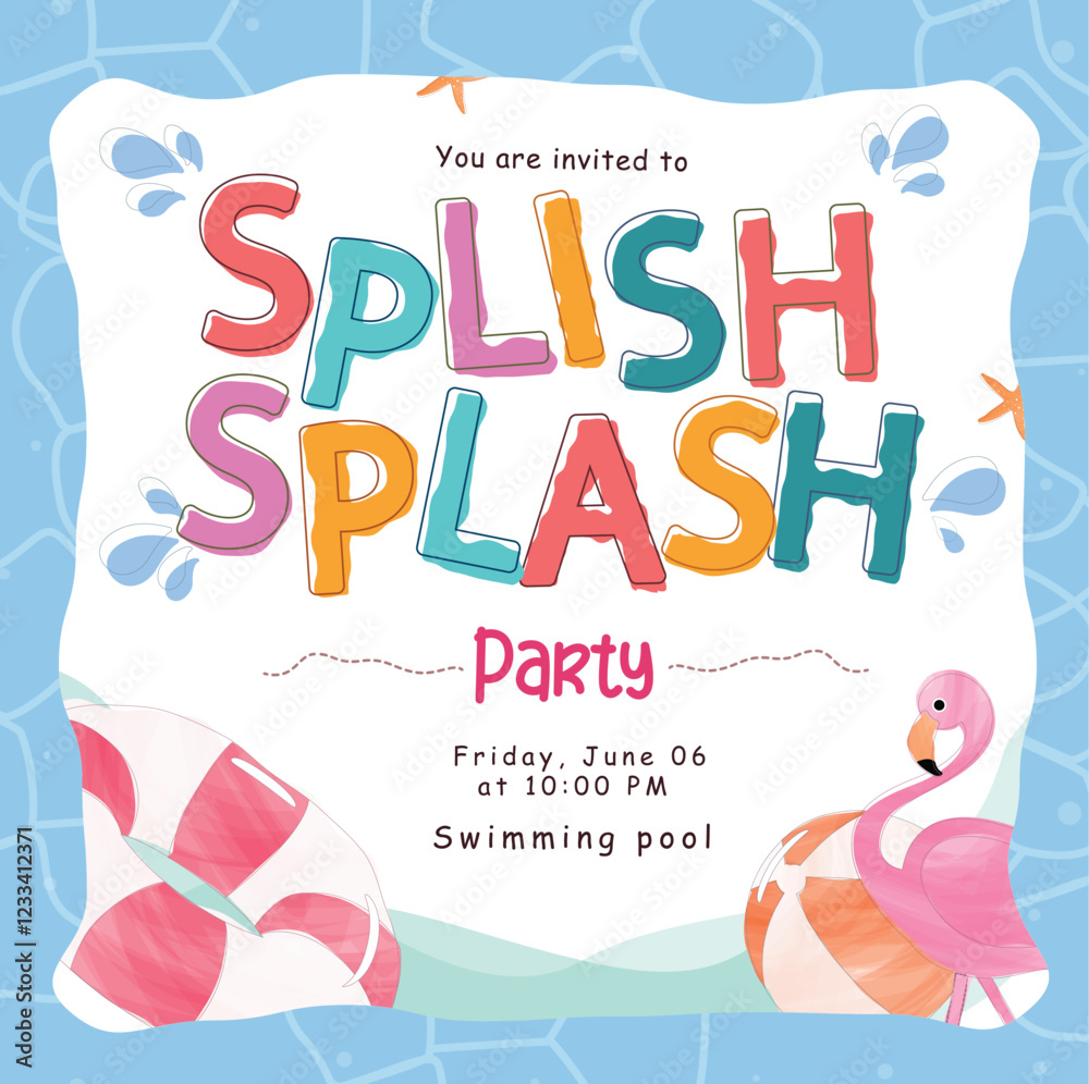 Splish splash party clipart invitation card. Splish splash text clip ...
