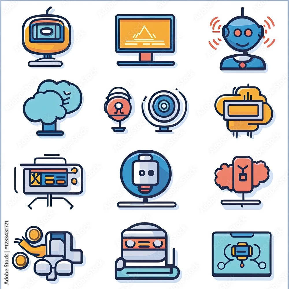 Colorful Tech Icons Cloud Computing, AI, IoT Devices, Smart Home ...