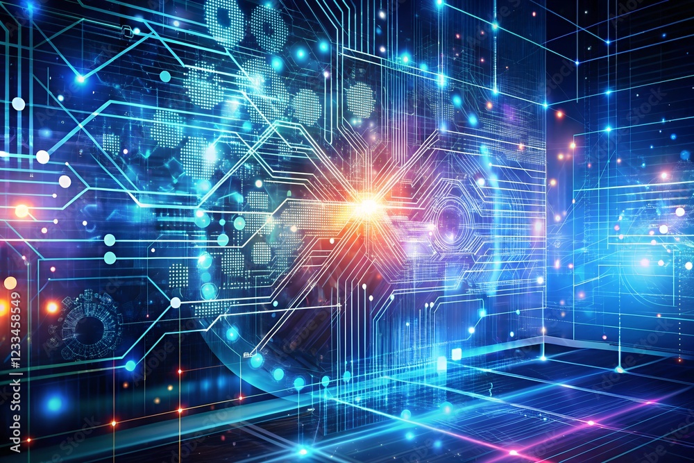 Digital Backgrounds for AI, Neural Networks, Data Stock Illustration ...
