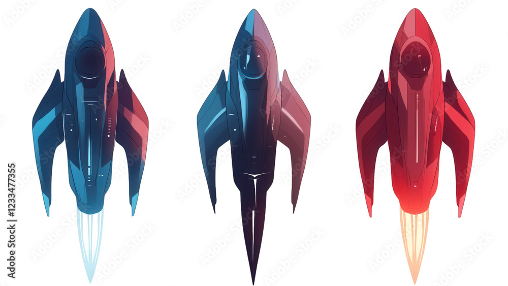 Vibrant gradient rocket ships in red and blue, dynamic design ...