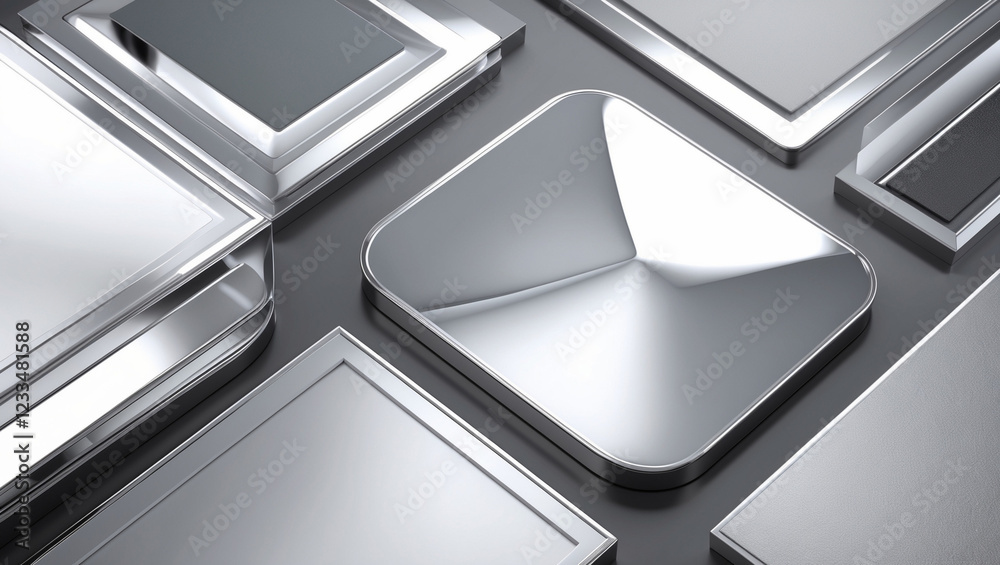 Collection of silver, chrome metallic gradient. Shiny silver effect ...