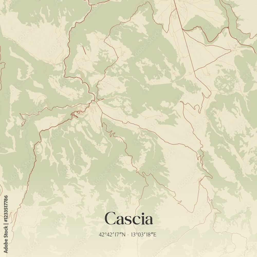 Vintage map of Cascia, Italy. Stock Illustration | Adobe Stock