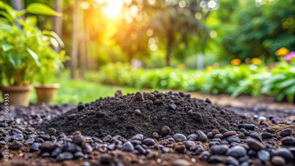 Soil with biochar pebbles scattered on top, garden, biochar, garden ...