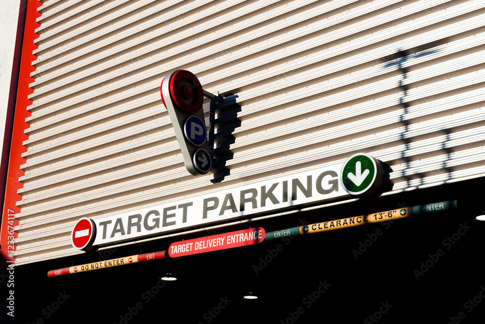 Target parking sign at Target store parking garage entrance - Sunnyvale ...