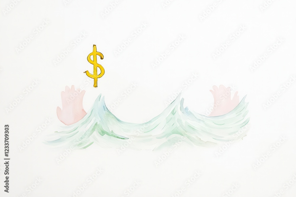 Water symbolizes financial struggles with a dollar sign. Stock ...