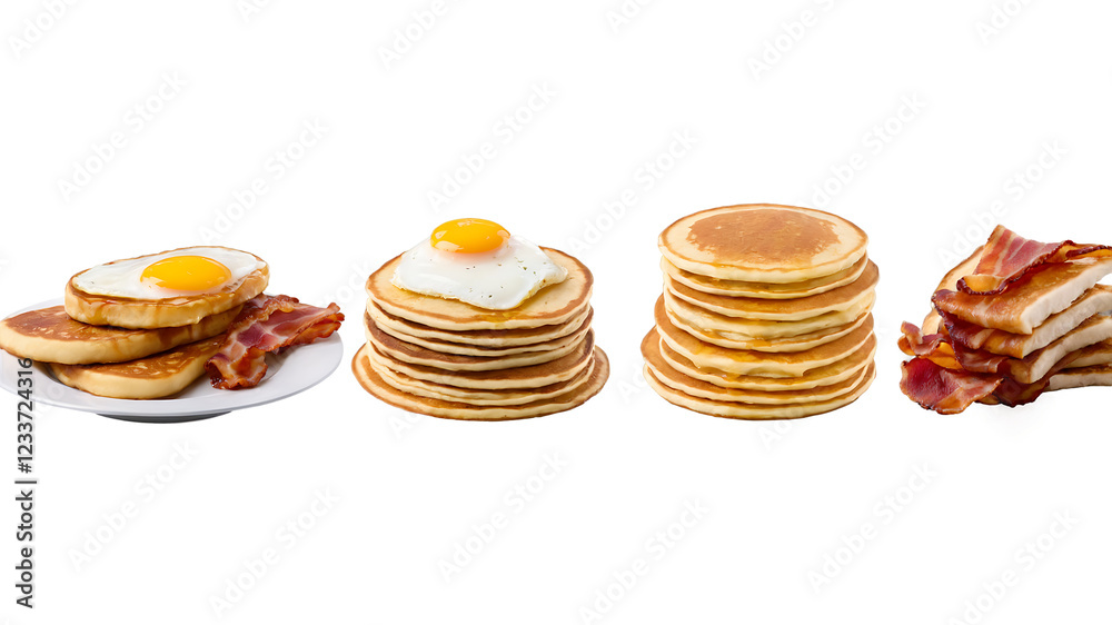 Classic breakfast combination of fried eggs and bacon isolated on a ...