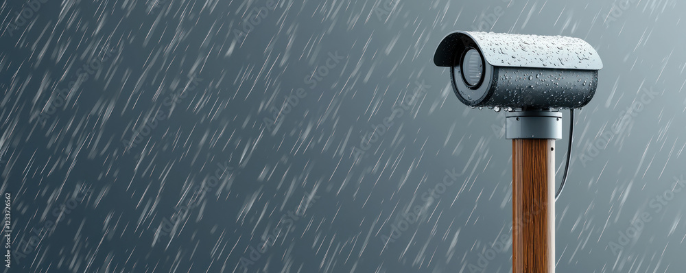 Weather station recording rainfall data with droplets on sleek design ...