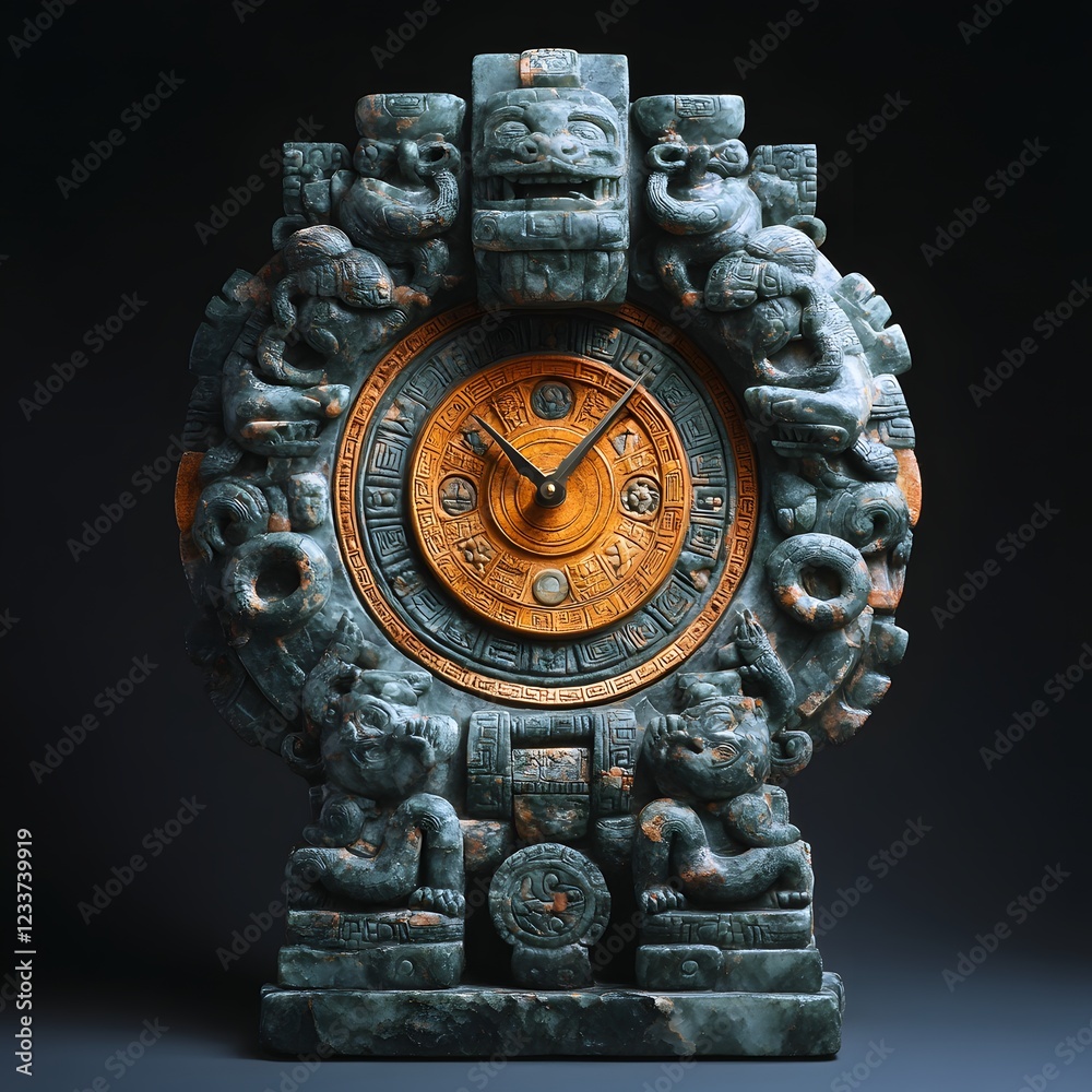 Magnificent Aztecstyle grandfather clock made of carved stone features ...