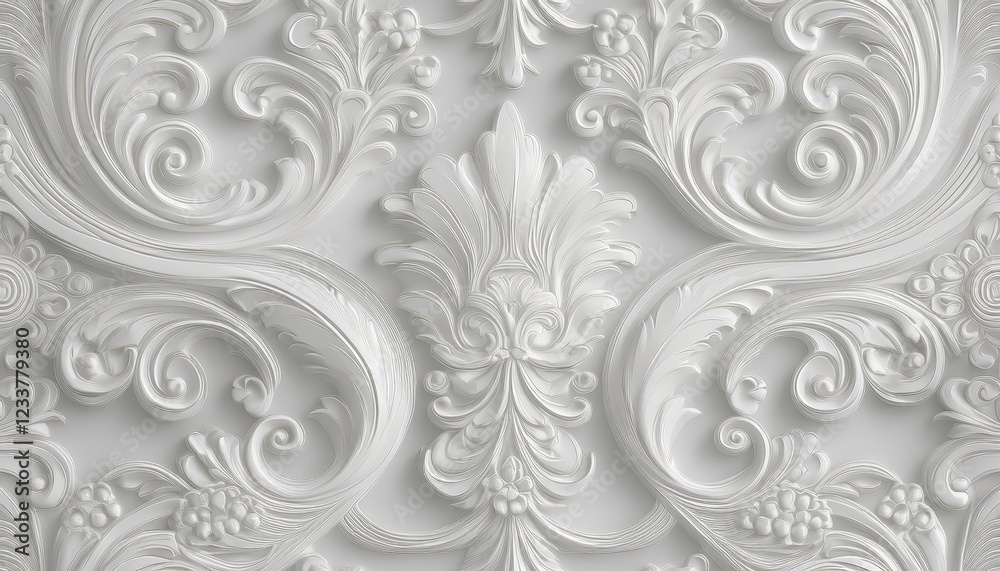 Radiant White 3D Rococo Pattern Wallpaper Transforming Spaces with ...