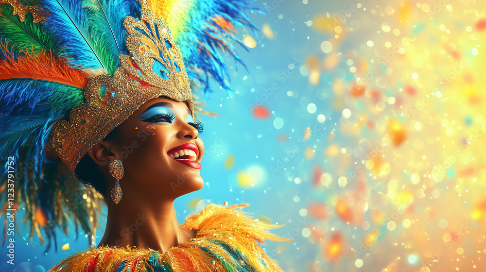 Carnaval de Rio de Janeiro banner with bright blue and gold gradient ...