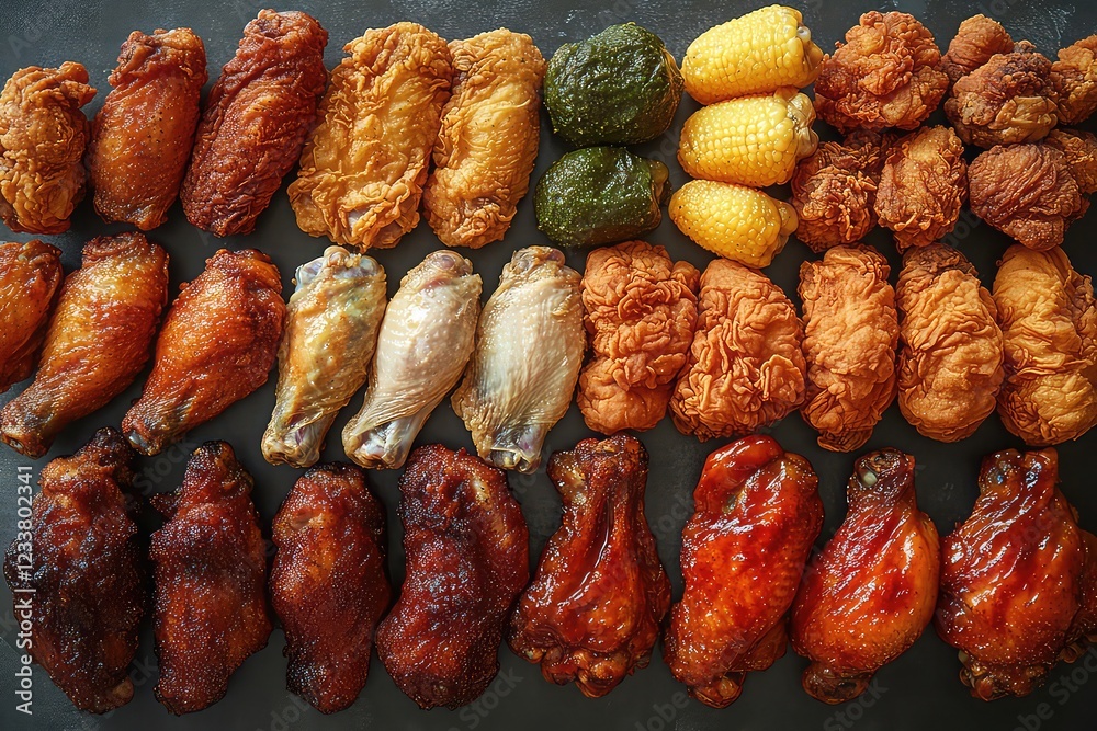 collage of various types of fried chicken, including wings, tenders ...