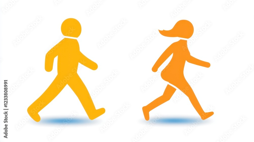 A stick figure man and woman are depicted walking side by side in a ...