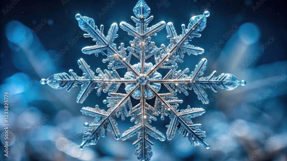 Detailed image of a delicate snowflake under microscope with intricate ...