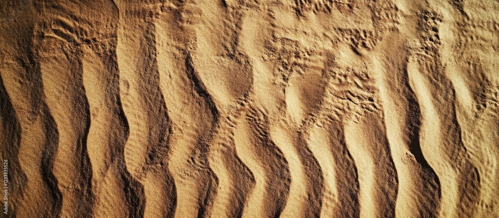 Aerial view of sand dune patterns creating wave-like textures in a ...
