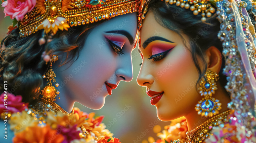 Radha and krishna, divine love and devotion in a spiritual celestial ...