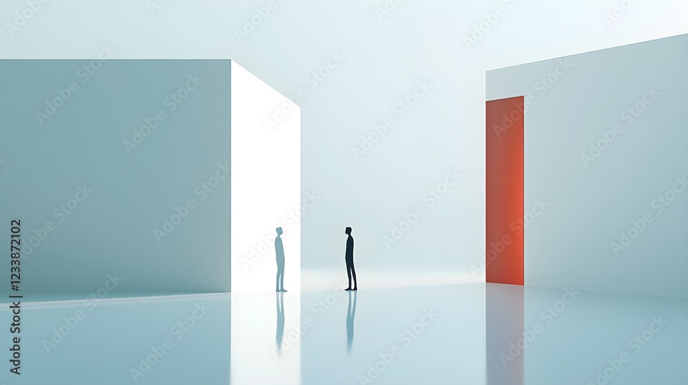 Two people standing face to face, facing each other on the left and ...
