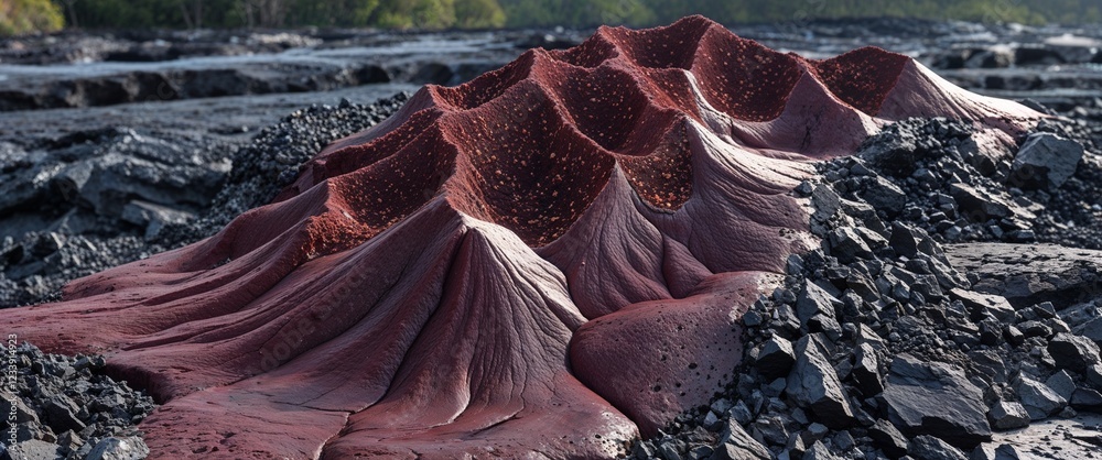 Deep mahogany dacite stone in pyroclastic flow with close up background ...