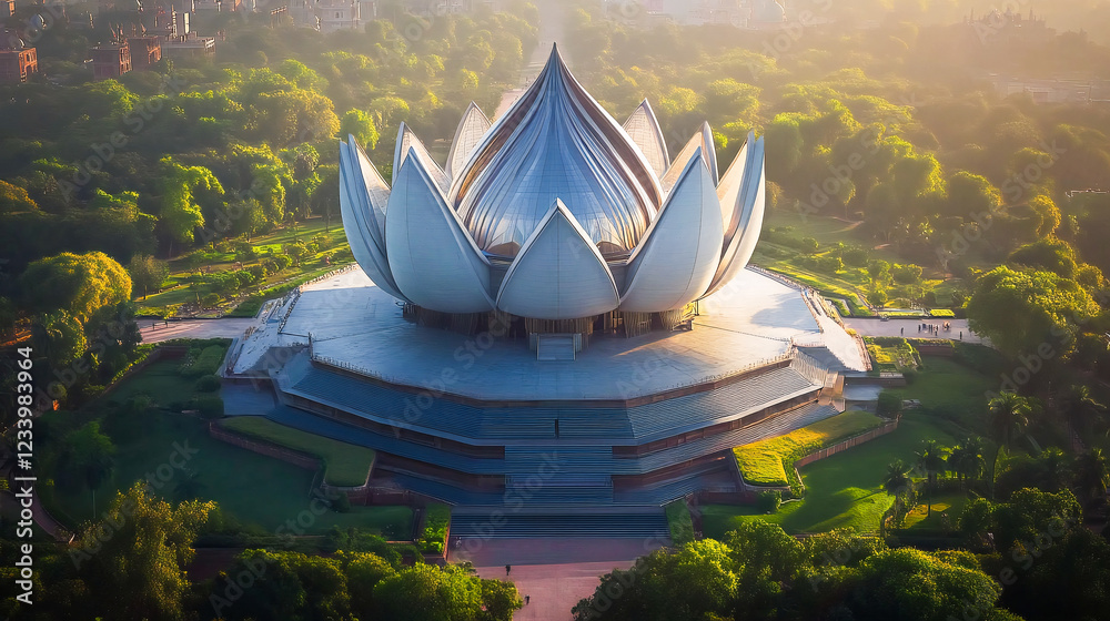 Visualize the Lotus Temple and its unique lotus-shaped architecture ...