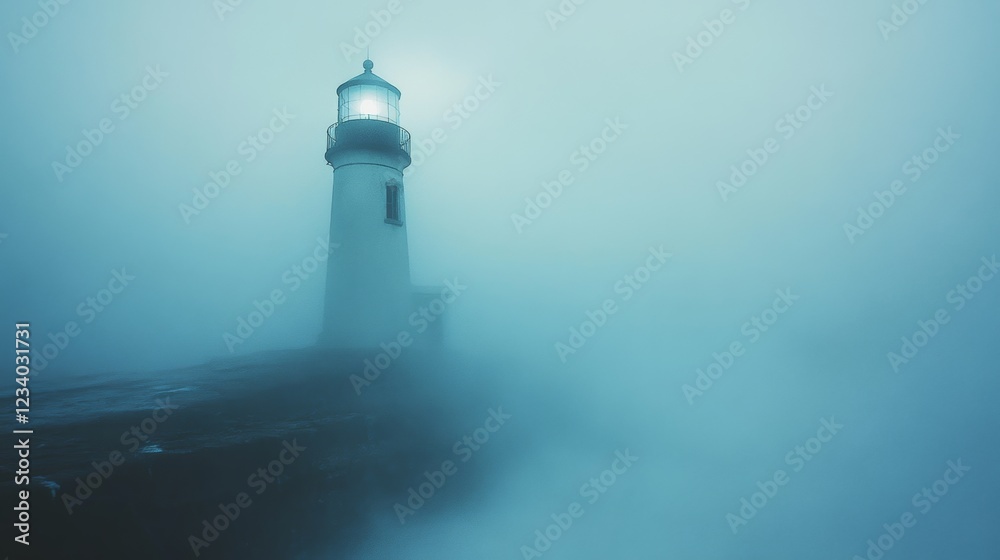 Emerging from an expansive fog, a lighthouse stands as a lone sentinel ...