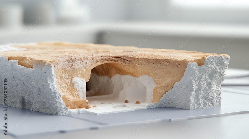 Detailed cross-section of a geological model showcasing rock layers and ...