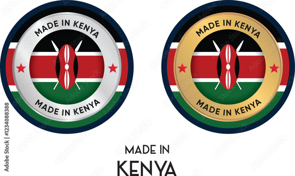 Made in Kenya. Premium labels, stickers, pointer, badge and symbol of ...