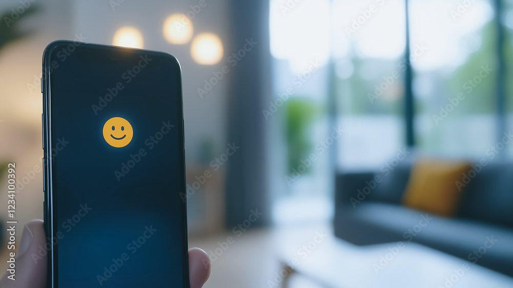 Positive Feedback on Smartphone: A bright, yellow smiley face emoji ...