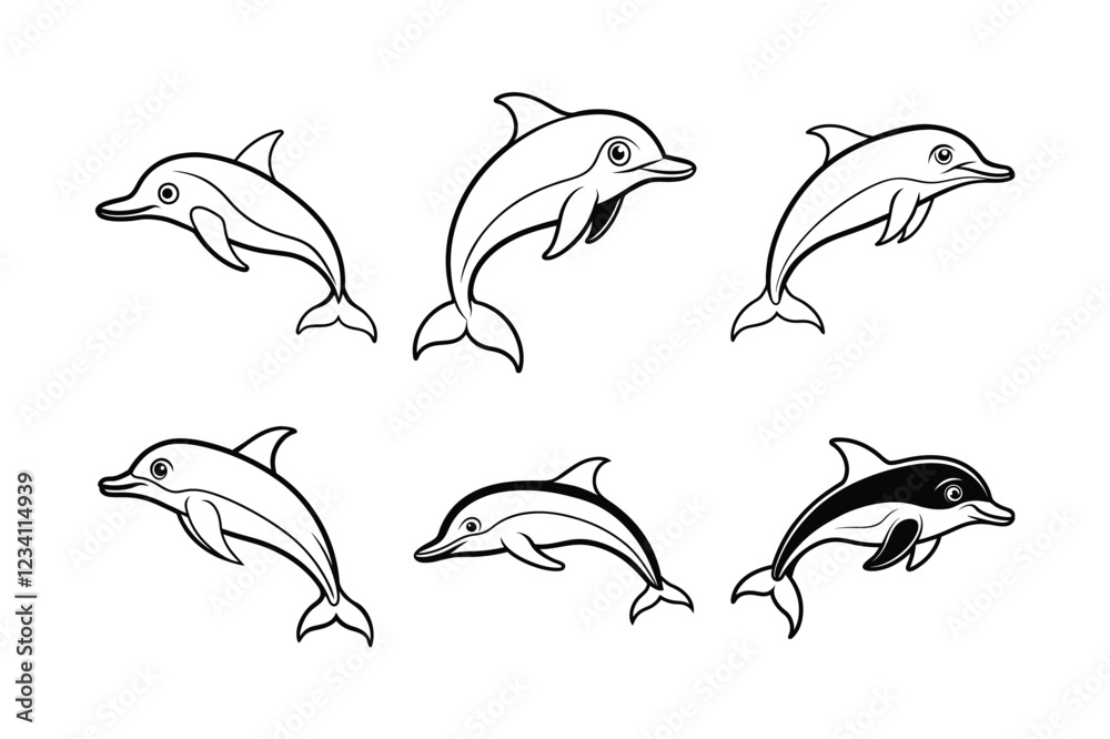 Ganges River Dolphin (Platanista gangetica) animal design, labeled line ...