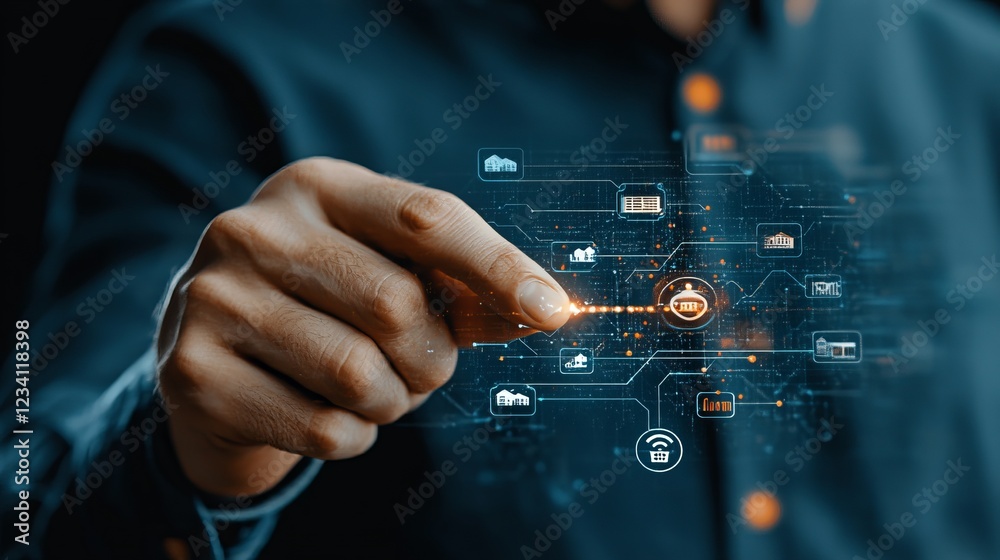 Technological innovation in action with a hand interacting with digital ...