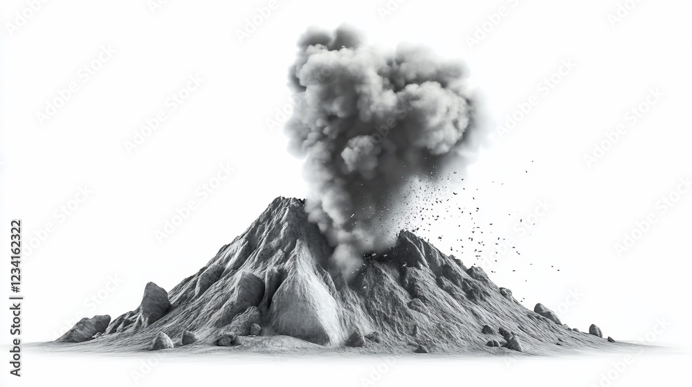 Volcanic eruption, ash cloud, isolated, white background, disaster ...