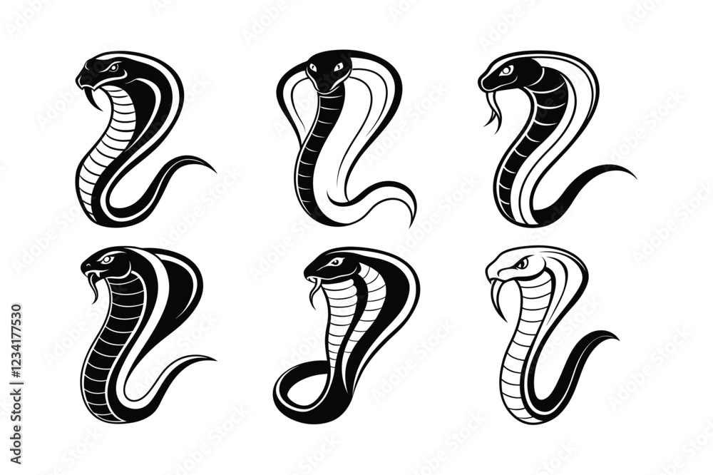 King Cobra (Ophiophagus hannah) animal design, labeled line art vector ...
