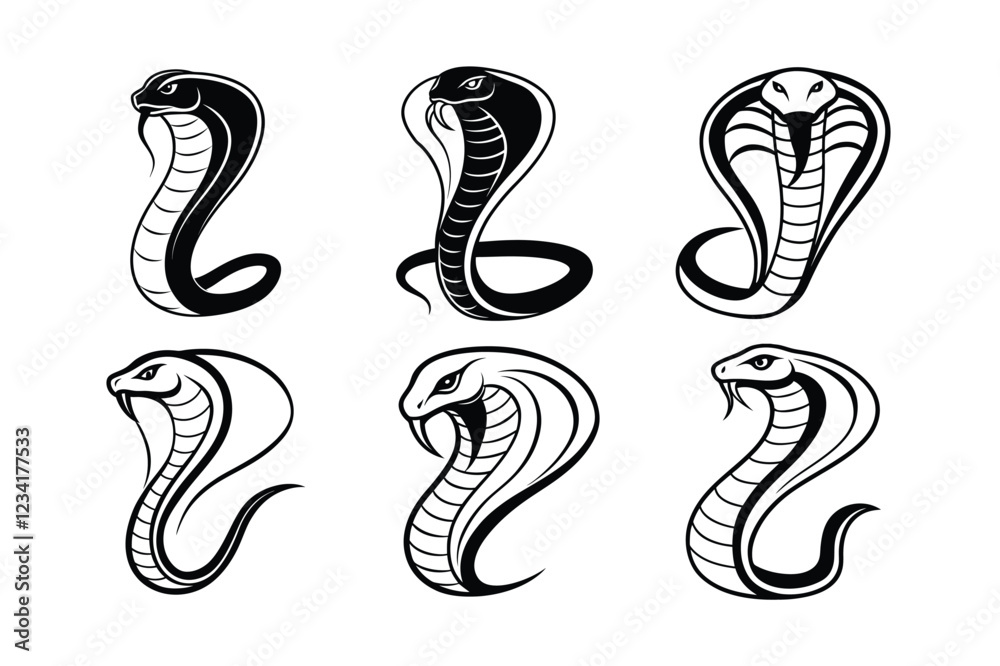 King Cobra (Ophiophagus hannah) animal design, labeled line art vector ...