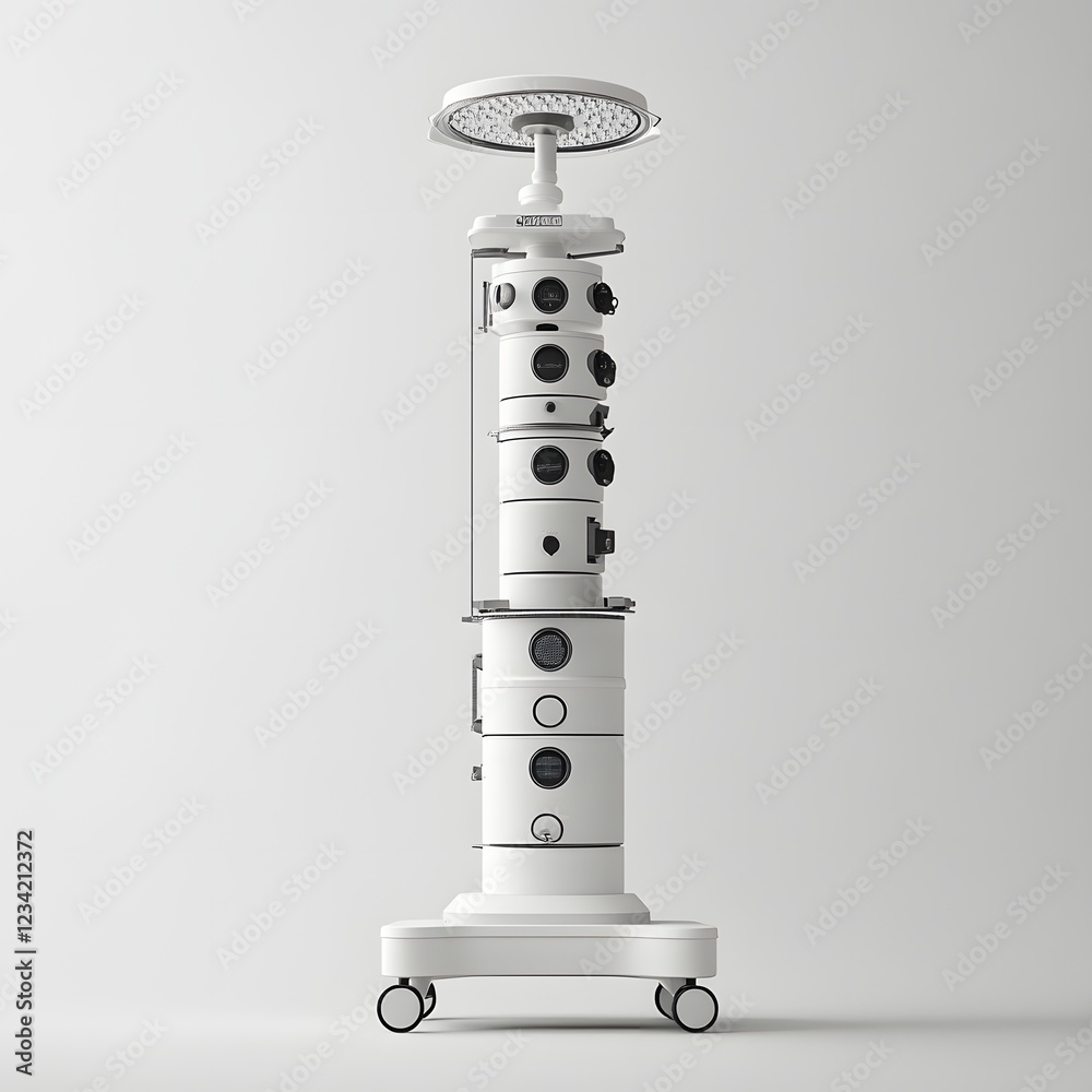 Sterile laparoscopic tower isolated on a minimalist background used for ...