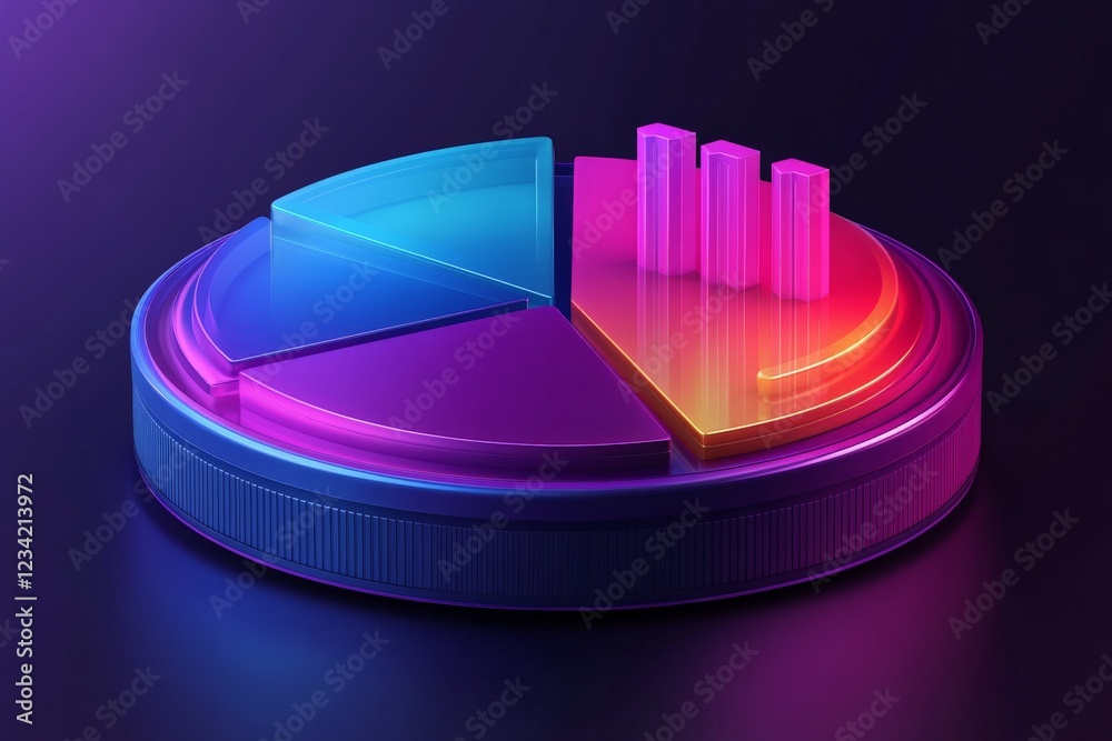 Colorful 3D pie chart and bar graph representing data analysis in a ...