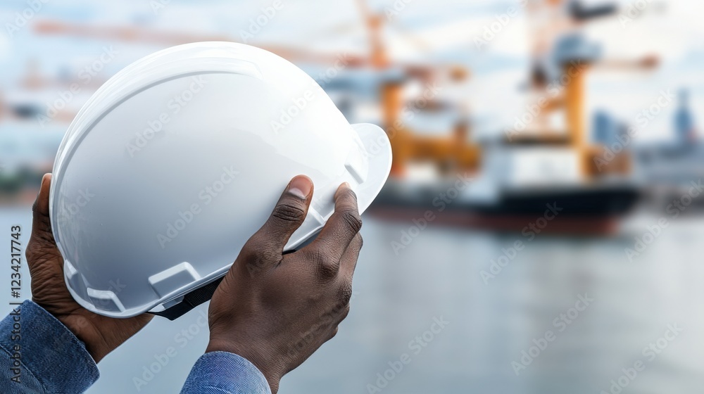 Safety first construction worker preparing for site duties urban ...
