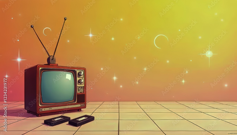 Retro Tv with Vhs Tapes in a Starry Night Setting Stock Photo | Adobe Stock