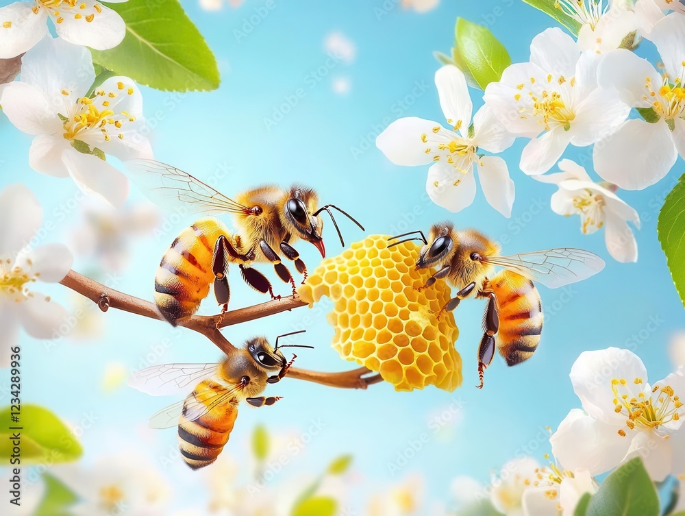 Bees collecting nectar from flowers, showcasing nature's beauty and the ...